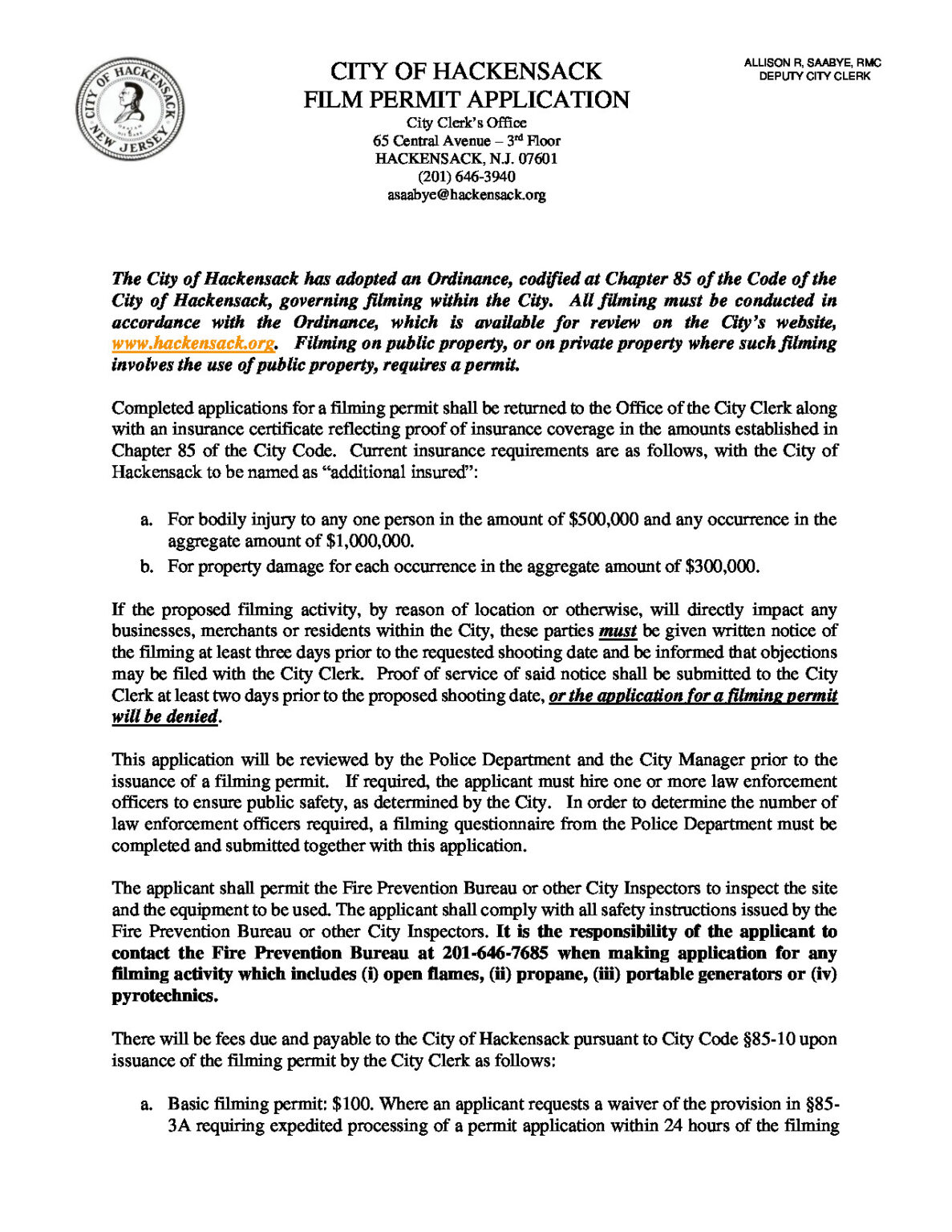 City Clerk - The City Of Hackensack