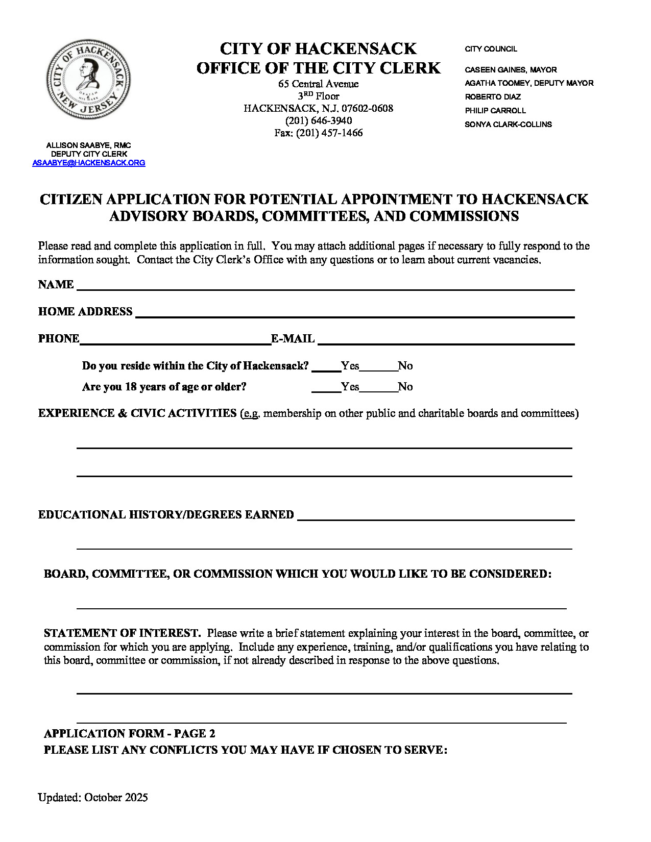 City Clerk - The City Of Hackensack